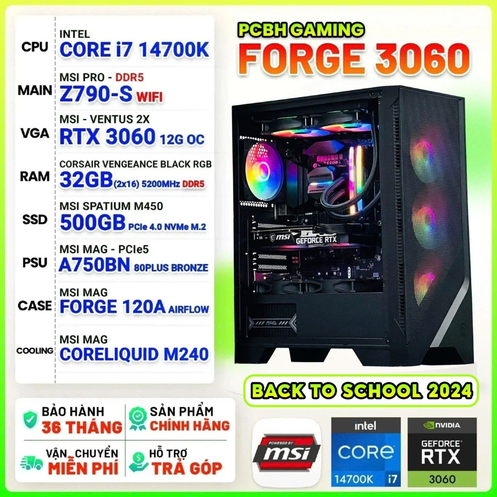 PCBH GAMING FORGE CORE I7 14700K / Z790 WIFI / RTX3060 12GB / 32GB DDR5 ...