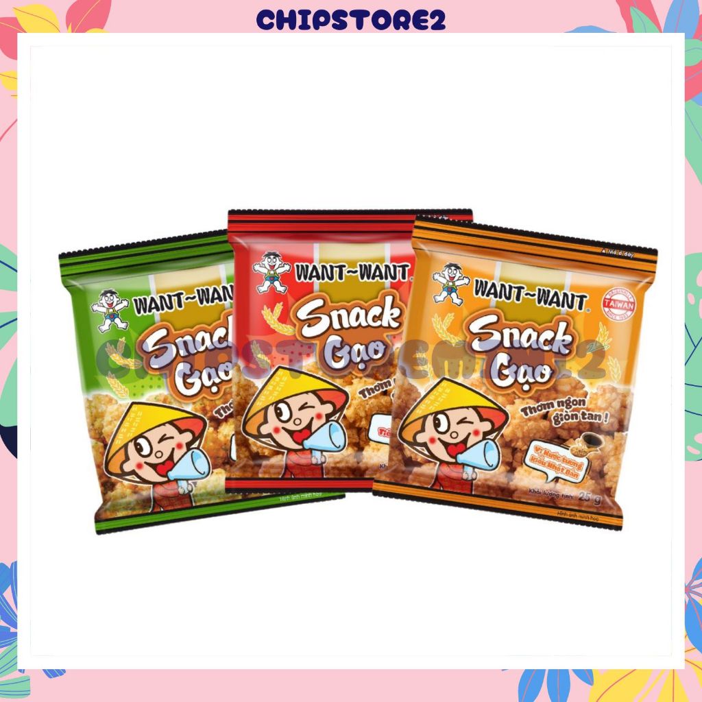 [FREESHIP] SNACK GẠO WANT WANT VỊ GÀ HÀNH, NƯỚC TƯƠNG, TIÊU ĐEN 25G ...