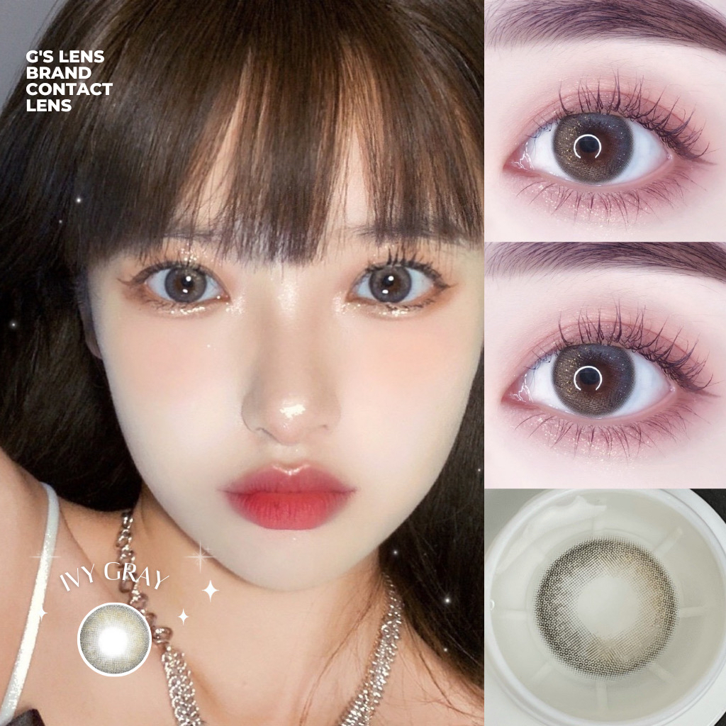 Kính áp tròng Gslens IVY GRAY màu xám nâu nhũ Flash lens cận 6 tháng G ...