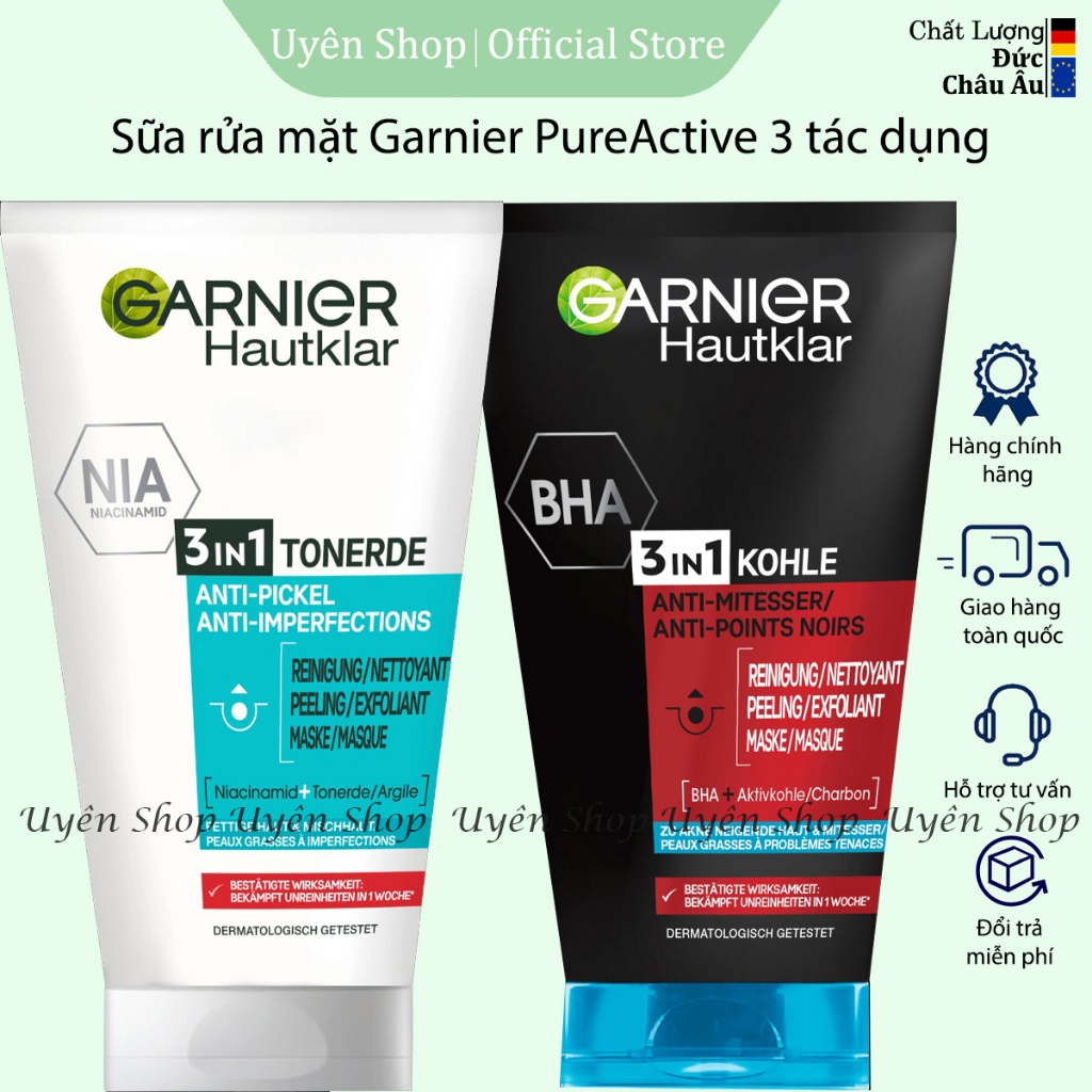 Sữa Rửa Mặt Garnier 150ml Pure Active 3in1 - Làm Sạch, Tẩy Da Chết và ...