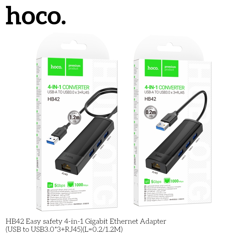 Bộ chuyển USB sang USB + mạng LAN Hoco HB42 dùng cho máy tính USB3.0 ...