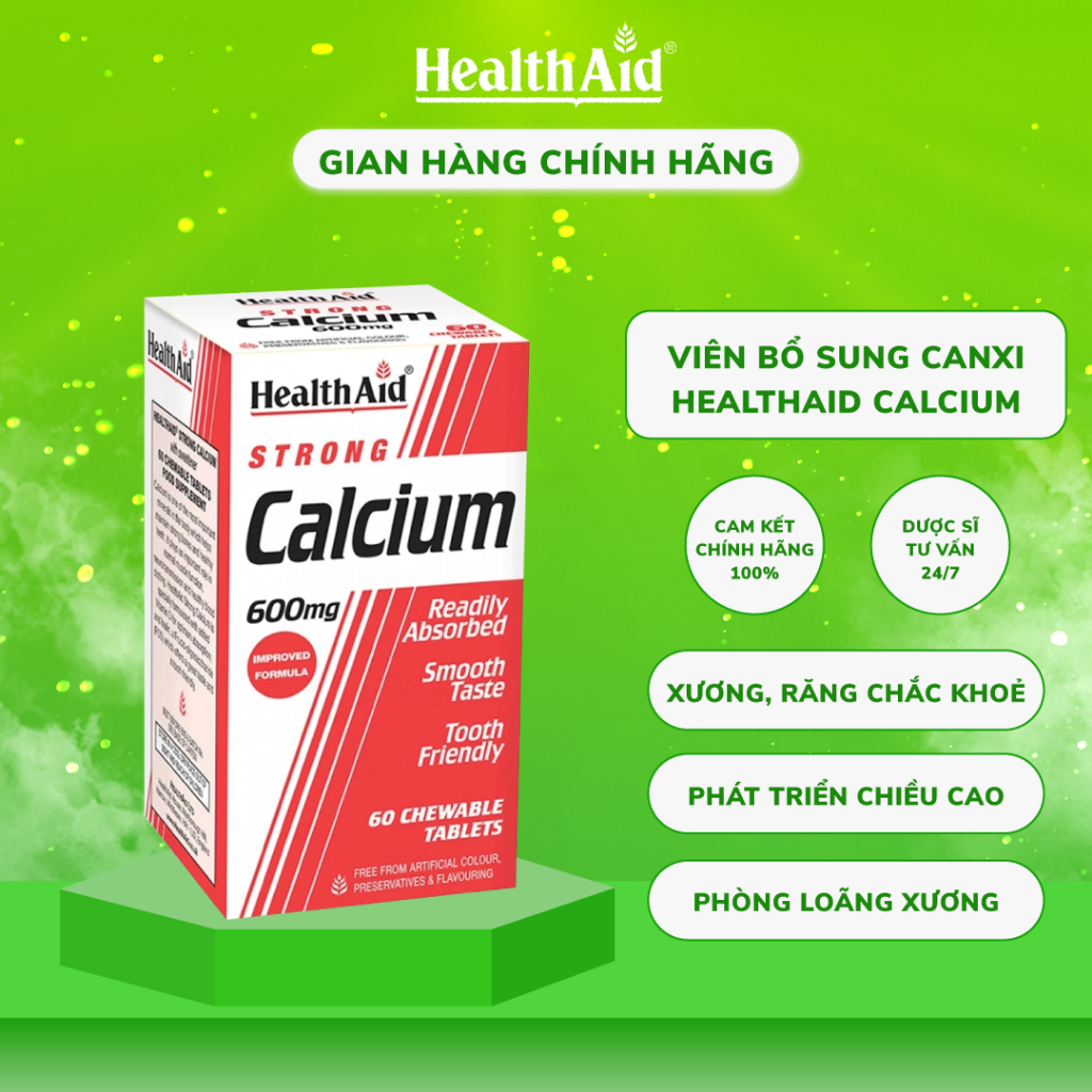 Viên Nhai Bổ Sung Canxi HealthAid Strong Calcium 600mg Dành Cho Trẻ Em ...
