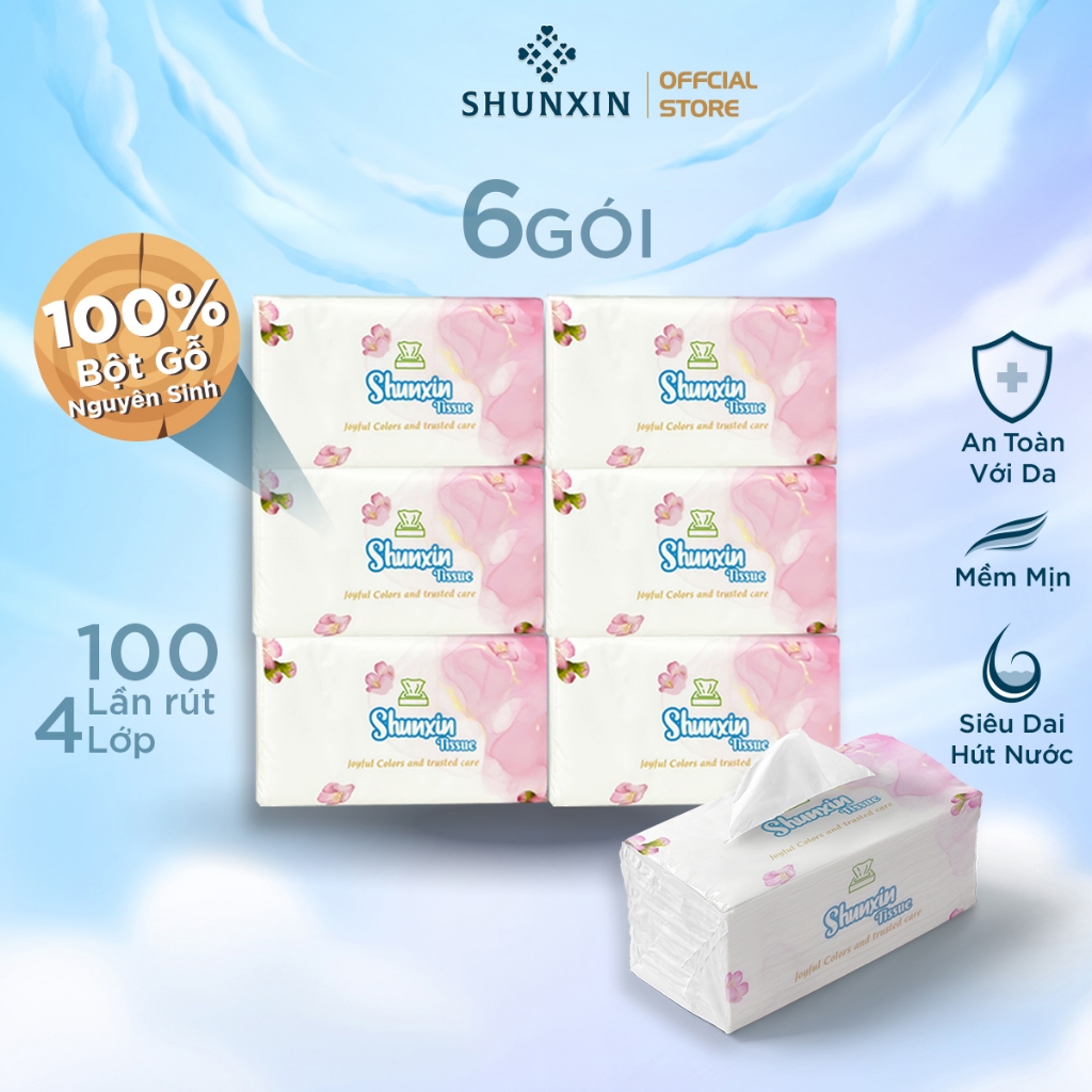 Combo 6 Túi Khăn giấy ăn rút hồng cao cấp SHUNXIN 4 lớp 1 túi 400 tờ ...