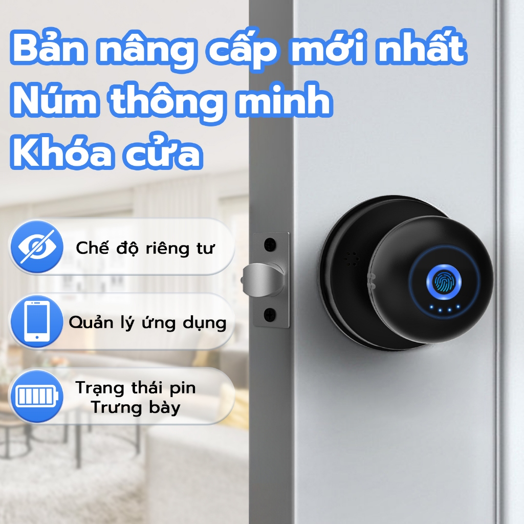 khoá cửa núm knob thông minh vân tay TuyaBluetooth/khoá nắm tròn kèm ...