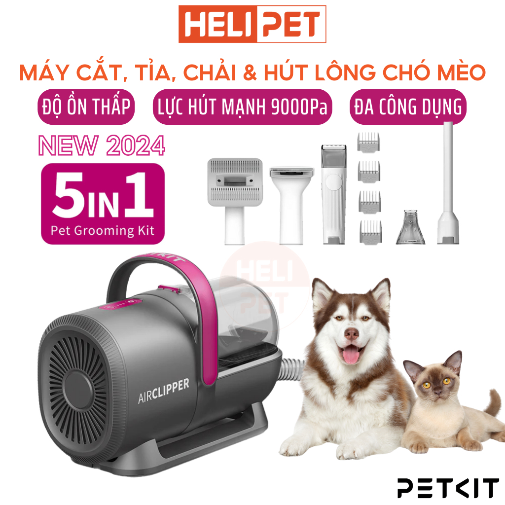 Máy Cắt, Tỉa, Chải, Hút Lông Chó Mèo PETKIT AirClipper 5-in-1 Pet ...