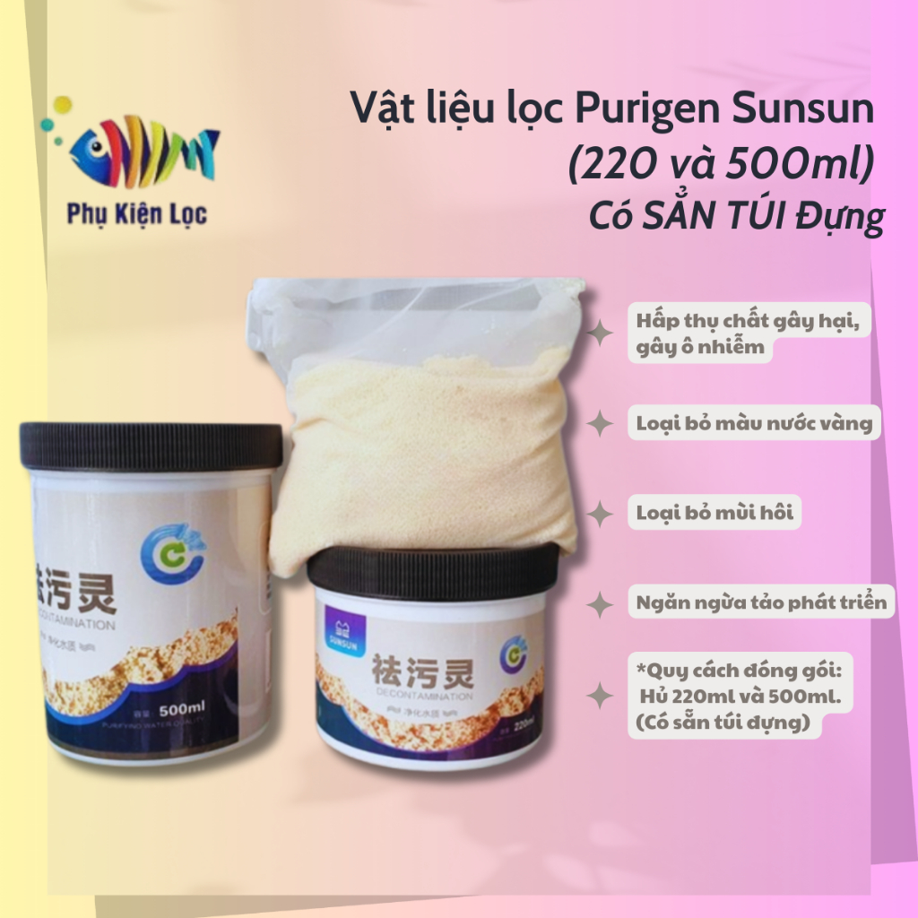 Vật liệu lọc purigen sunsun (220 và 500ml) Có SẲN TÚI Đựng | Shopee ...