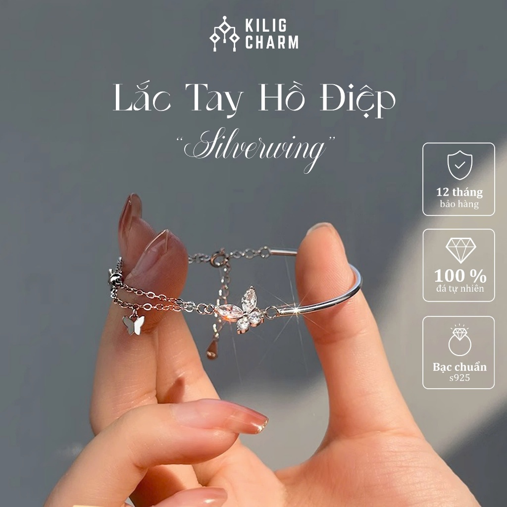 Lắc tay bạc hồ điệp "Silver Wings" s925 dây đôi charm pha lê cho nữ charm nữ tính KILIG CHARM ...