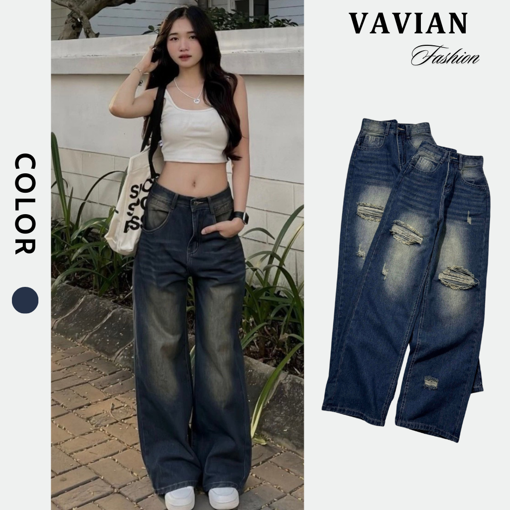 Quần bò jean ống rộng suông xuông nữ jeans cạp cao phong cách, quần ...