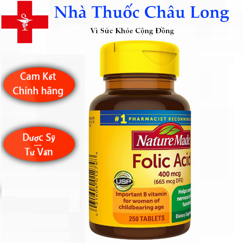 Viên uống Bổ máu Folic Acid 400mcg 665mcg DFE 250 viên Axit Folic ...