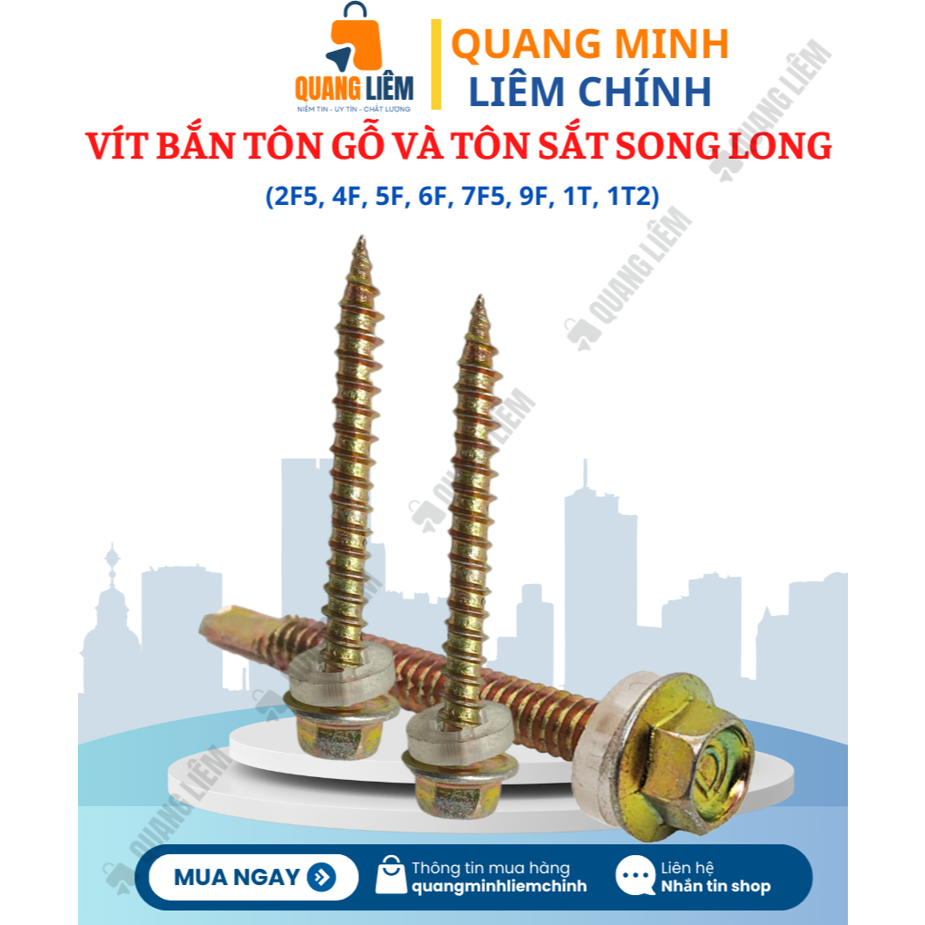 Vít Bắn Tôn Gỗ và Tôn Sắt Song Long 2F5, 4F, 5F, 6F, 7F5, 9F, 1T, 1T2 (Chữ D loại Xịn VN) [BỌC ...