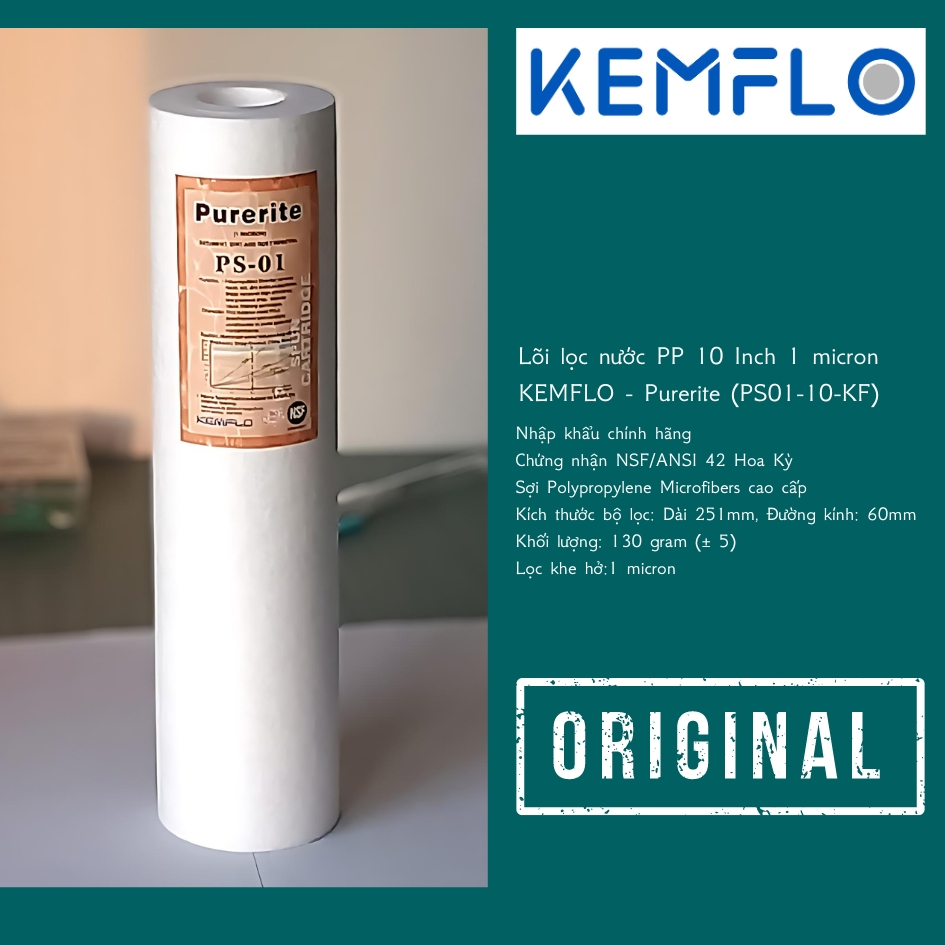 Lõi lọc nước PP KEMFLO 10 Inch 1micron - Purerite ( PS01-10-KF ). Chứng ...