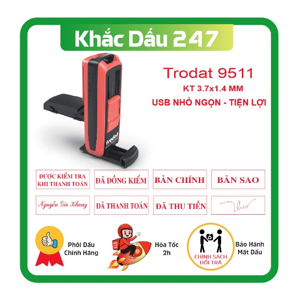 Khắc dấu tên, chức danh Trodat 9511, khắc dấu USB bỏ túi nhỏ gọn 38 x ...