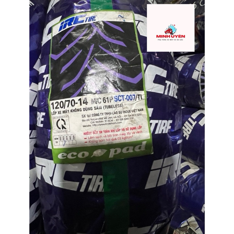Vỏ Lốp 120/70-14 TL IRC INOUE dùng cho bánh sau xe PCX không dùng ruột ...