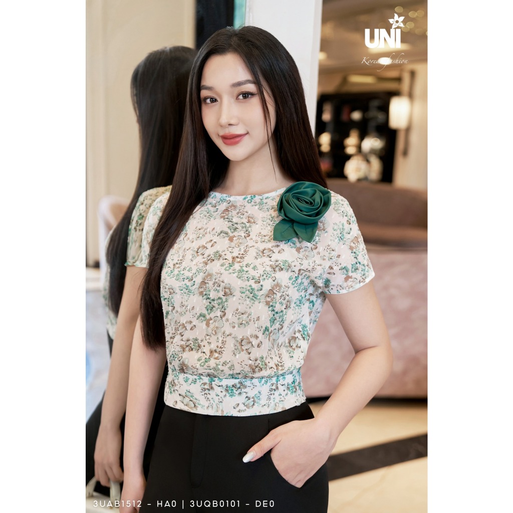 Áo Kiểu Nữ UNIVTH Hoa Nhí Cổ Tròn Đính Hoa Bo Gấu Thanh Lịch 3UAB1512 ...