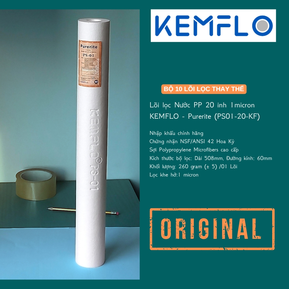 Combo 10 lõi lọc thô PP 20inch 1Micron Purerite ( PS01-20-KF) Nhập Khẩu ...