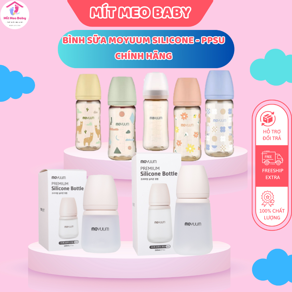 Bình sữa Moyuum PPSU/ SILICONE/ THỦY TINH TRÁNG SILICON Chính hãng 170ml/270ml Hàn Quốc trơn ...