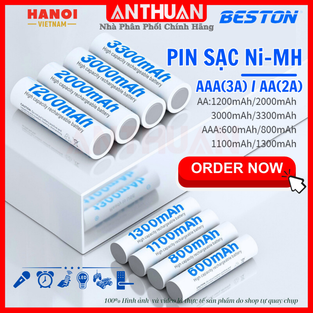 Pin sạc Beston AA / AAA 1.2V Dung lượng cao 3300mAh ... 600mAh Pin Tiểu ...