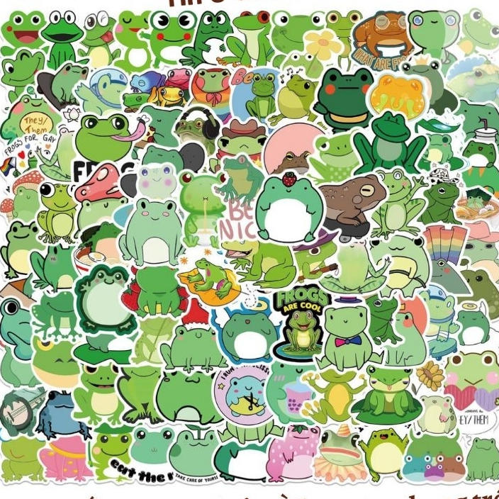 Set 10 30 50 miếng dán sticker ếch xanh dán nón mũ bảo hiểm laptop vali ...
