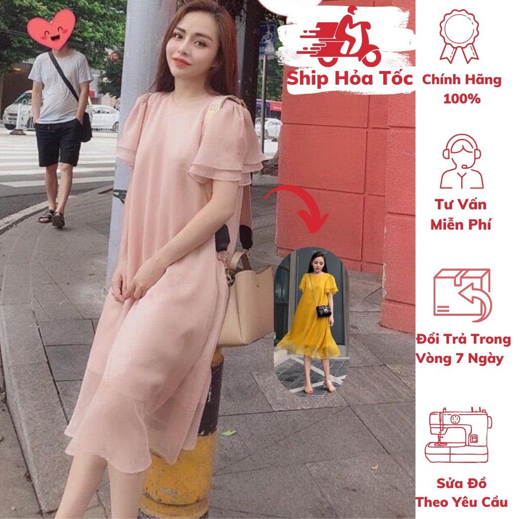 [BEST SELLER] ( 40kg - 95kg ) Đầm Bầu , Suông Voan Tay Cánh Tiên , Form ...