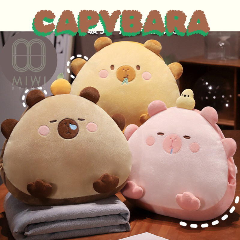 Gối Capybara kèm mền 3 trong 1 Gối sưởi ấm tay Capybara chăn gối nghỉ ...