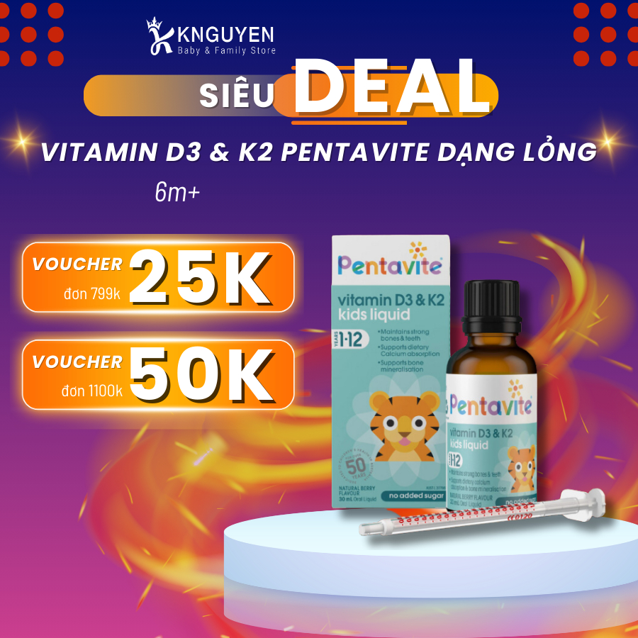 D3K2 Pentavite - Bổ sung vitamin D3 và K2 cho bé dạng lỏng Vitamin D3 + K2 Kids Liquid 30ml ...