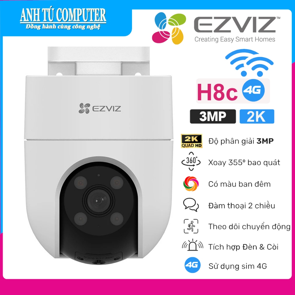 Camera WiFi EZVIZ H8C 2K dùng sim 4G Quay Quét 360° | Shopee Việt Nam