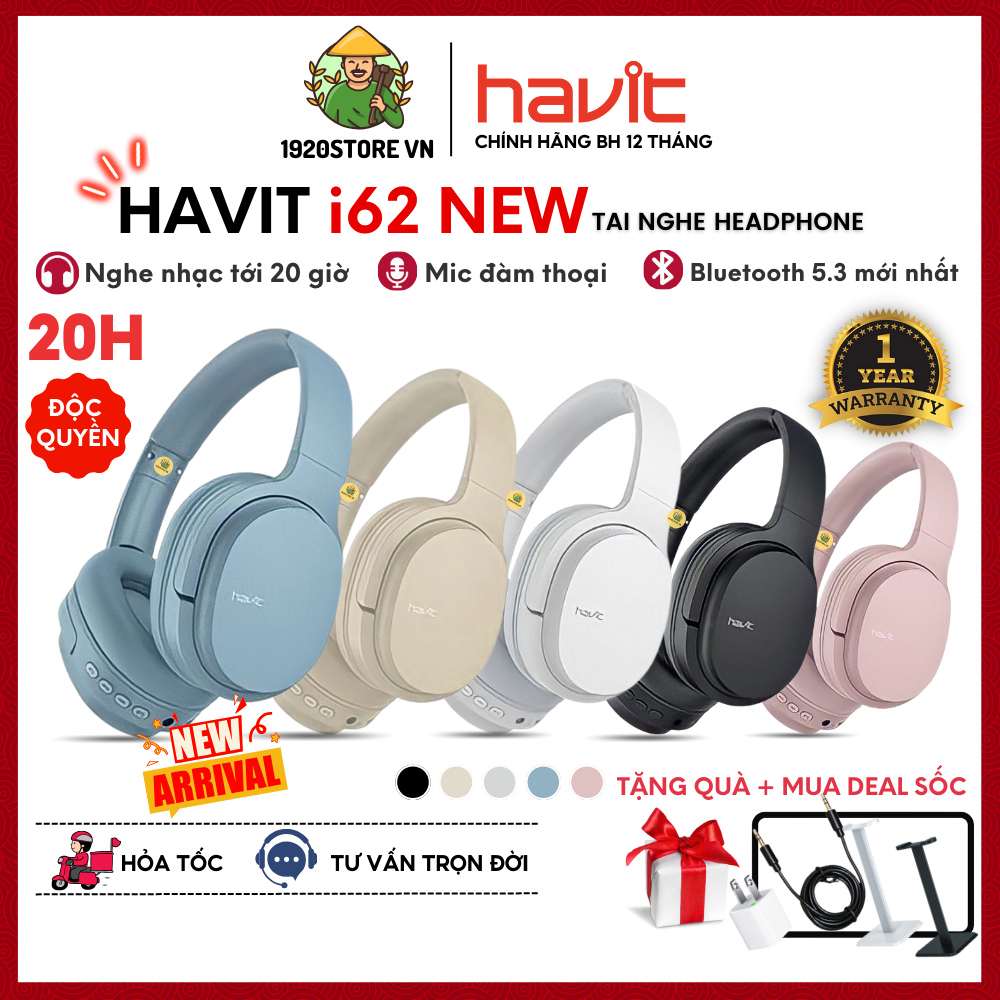【Giao Hỏa Tốc】Tai Nghe Bluetooth Headphone HAVIT i62, Driver 40mm, BT 5.3, Nghe Đến 8H, Gập Gọn ...