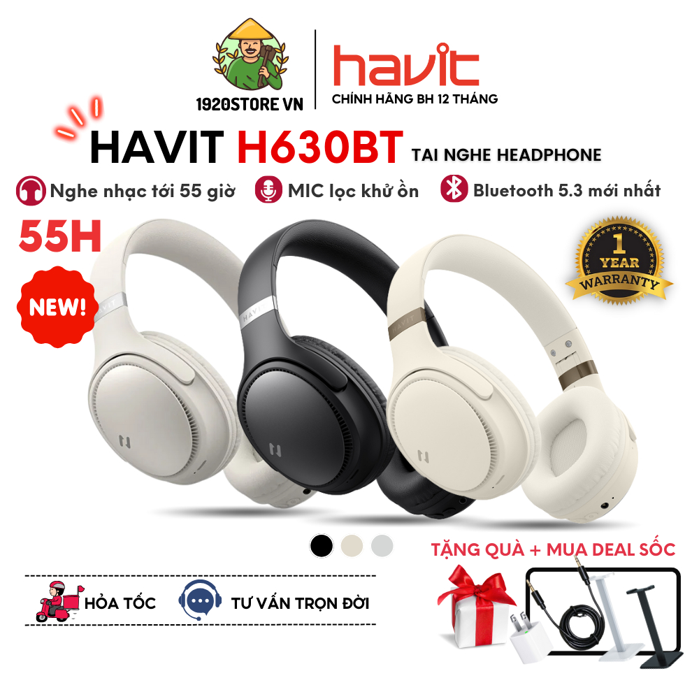 Tai Nghe Bluetooth Headphone HAVIT H630BT, BT v5.3, Driver 40mm, Gập Tiện Lợi, Nghe 55H - Chính ...