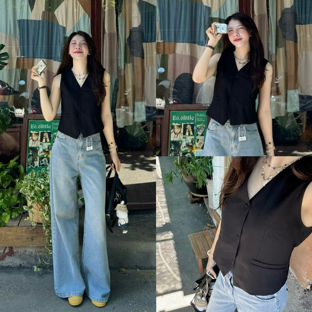 (ẢNH OLDSCHOOL) Áo gile nữ 2 lớp chất linen basic dáng vừa | Shopee ...