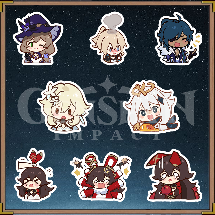 【Genshin impact】Set 8 sticker nhân vật Aether, Amber, Jean, Kaeya, Lisa ...