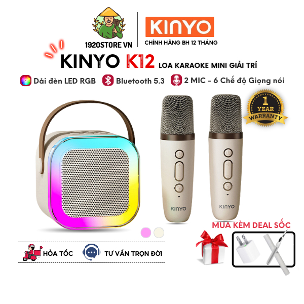 Loa Karaoke Mini KINYO K12 Kèm 2 Mic Nhỏ Gọn, Công Suất 5W, Bluetooth 5.3 - Chính Hãng BH 12 ...