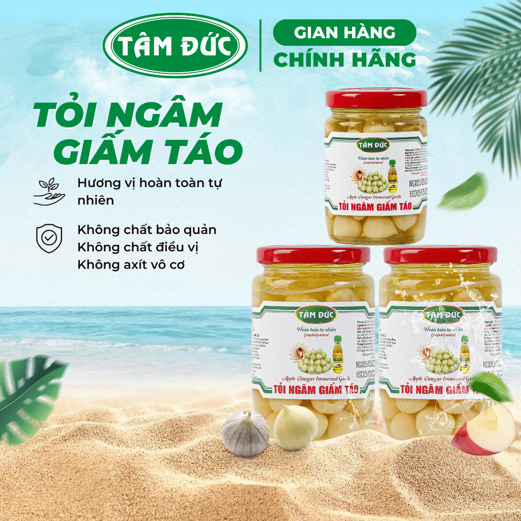 Tỏi ngâm giấm Tâm Đức lọ thủy tinh 190gr / 380gr làm từ tỏi cô đơn ngâm ...