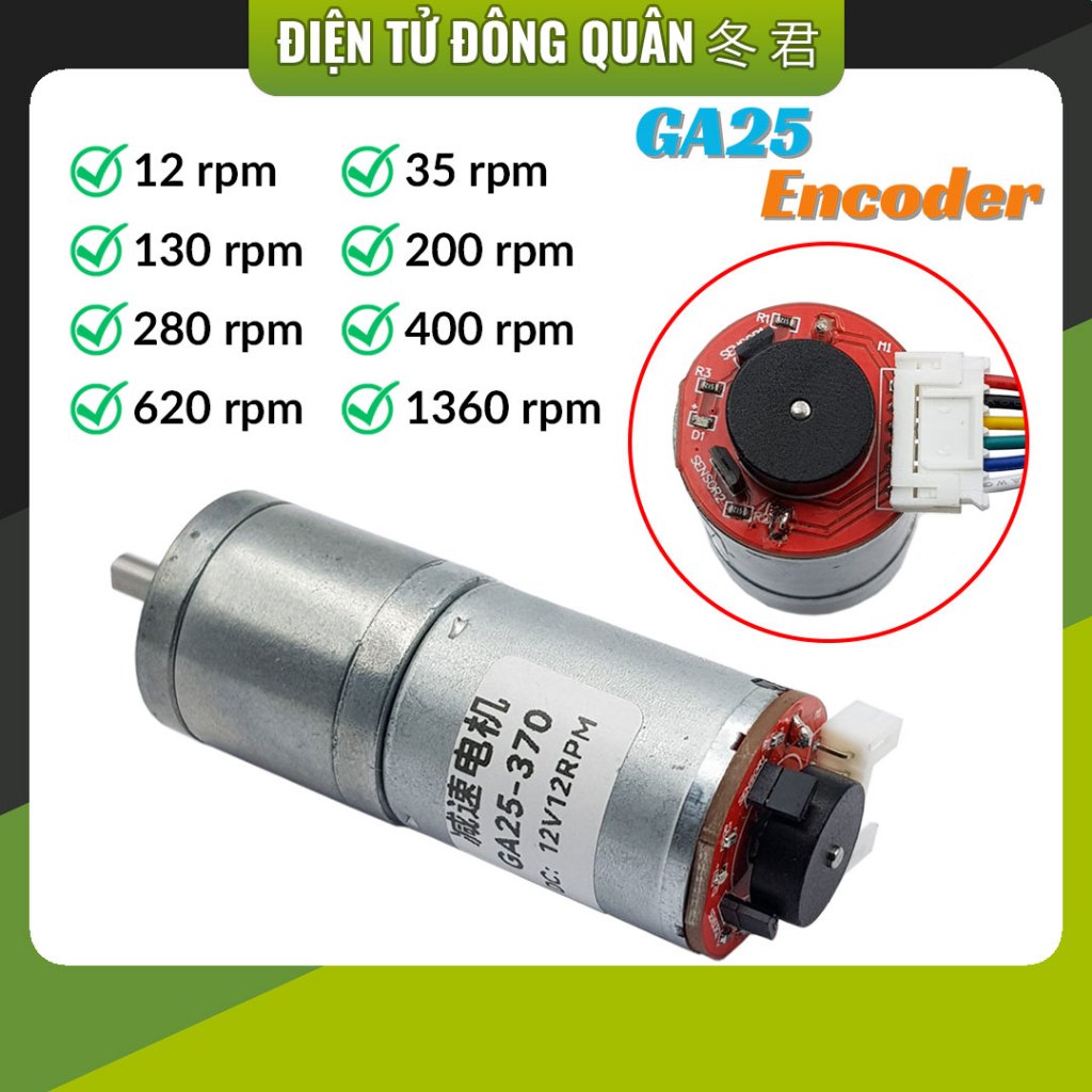 [HCM] Động cơ DC giảm tốc GA25 Encoder 12RPM/ 60RPM/ 130RPM/ 190RPM ...