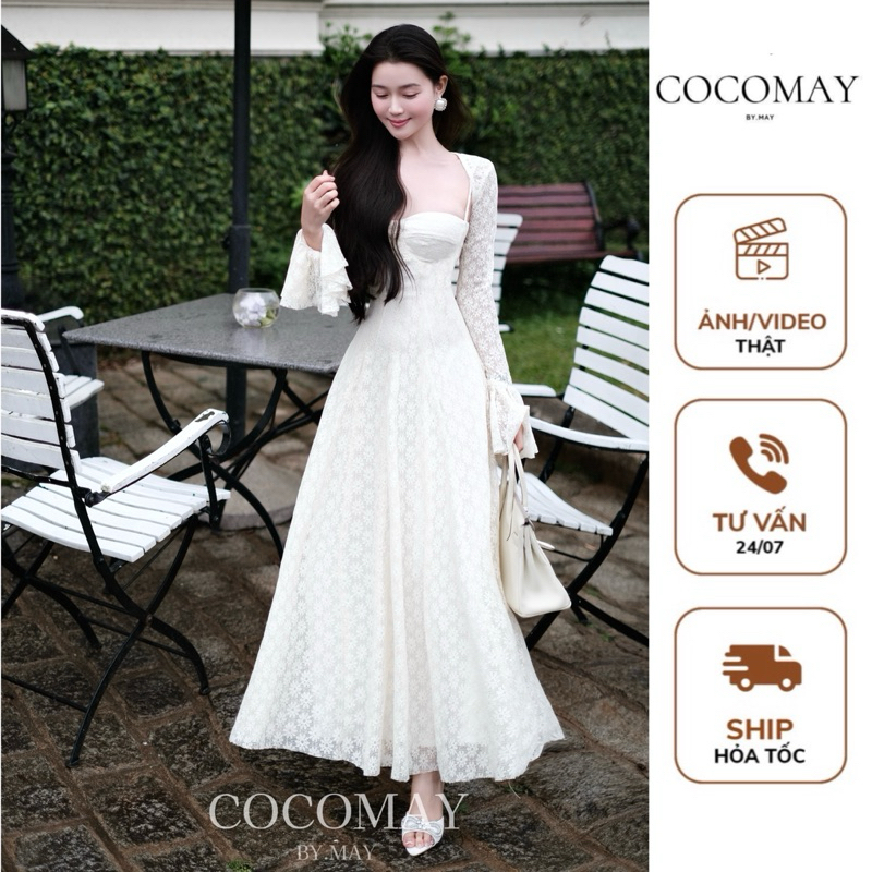 COCOMAY SET Daisy gồm Đầm hai dây có sẳn cúp ngực và áo khoác nhẹ phần tay chuông chất liệu vải ...