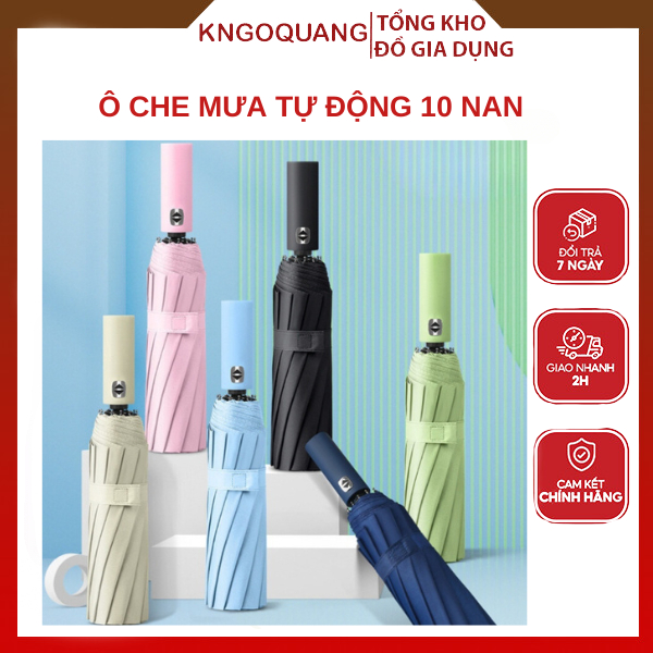 Ô che mưa tự động siêu to đường kính 116cm, dù gấp gọn 2 lớp 10 nan tán ...