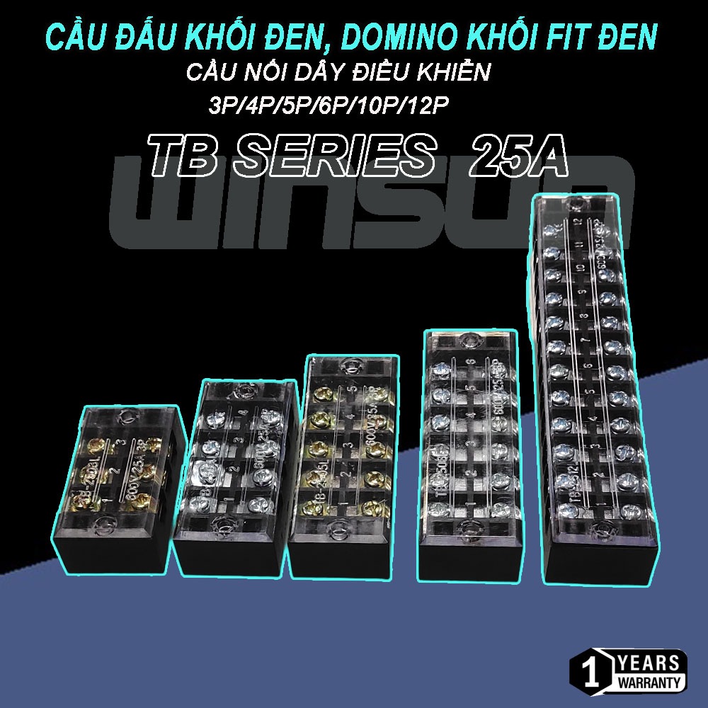 Cầu đấu điện Domino, Domino khối fit đen, Cầu nối dây điều khiển 25A (3P/4P/5P/6P/10P/12P ...