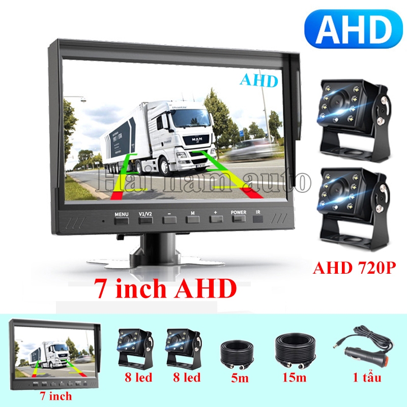 Bộ camera lùi, màn hình 7 inch AHD, 2 mắt camera AHD độ phân giải 720P ...