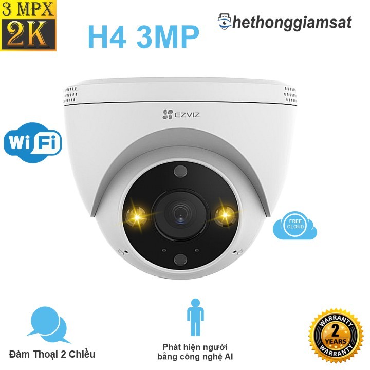 Camera IP Wifi Dome EZVIZ H4 3MP 2K, Đàm Thoại, Màu Bang Đêm, Chống ...