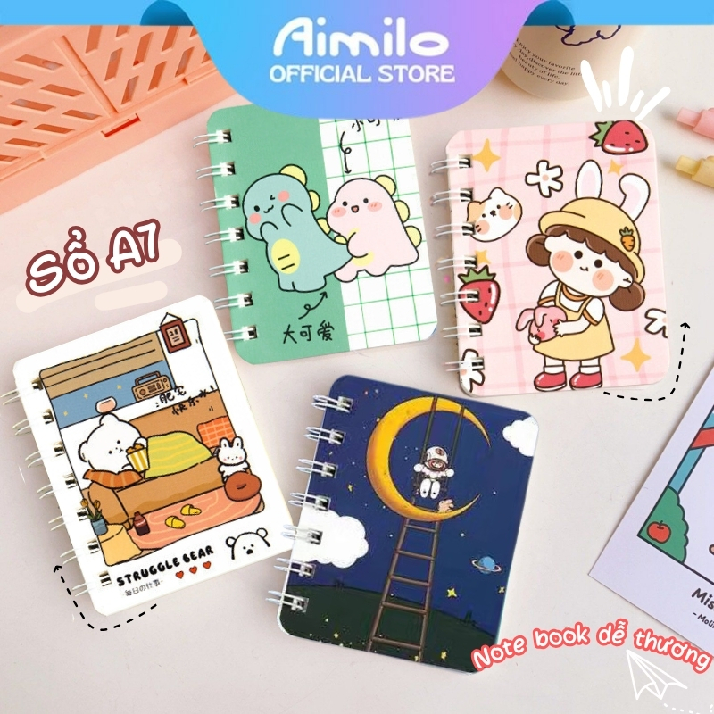 【Aimilo】Số tay mini note book dễ thương size A7, 160 trang tiện dụng ...