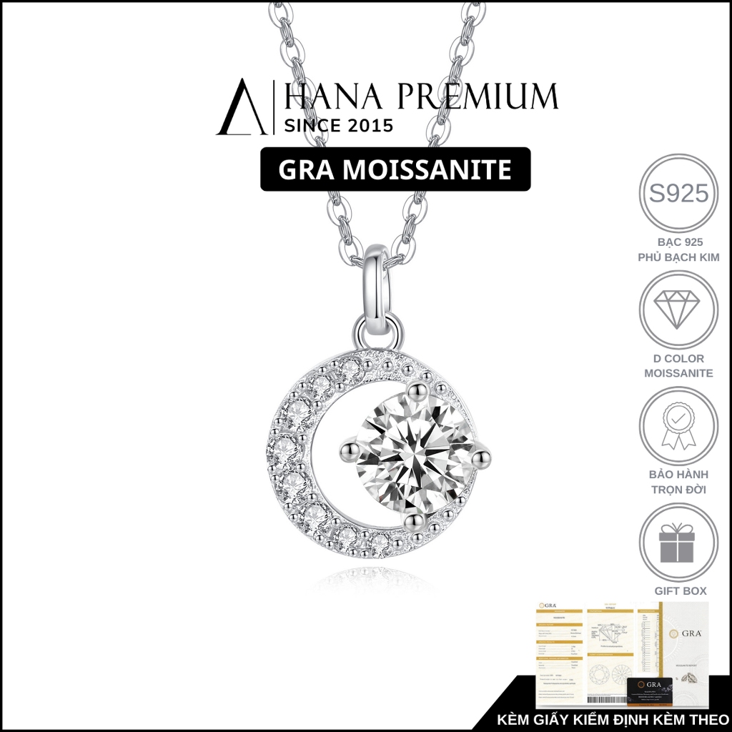 [CHỨNG NHẬN GRA] Dây Chuyền Bạc 925 Kim Cương Moissanite 5MM Mặt Trăng Đính Đá Tròn Phủ Bạch Kim ...