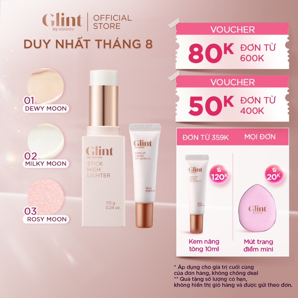 Combo Nhũ bắt sáng dạng thỏi tiện lợi giúp dưỡng ẩm da Glint Stick Highlighter và Kem nâng tông ...