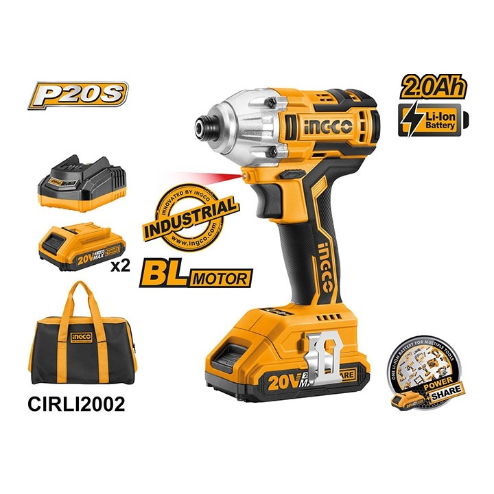 Máy siết vít PIN 20V Ingco gồm 2 PIN 1 sạc motor không chổi than, siết tháo ốc Bulong, vít cực ...