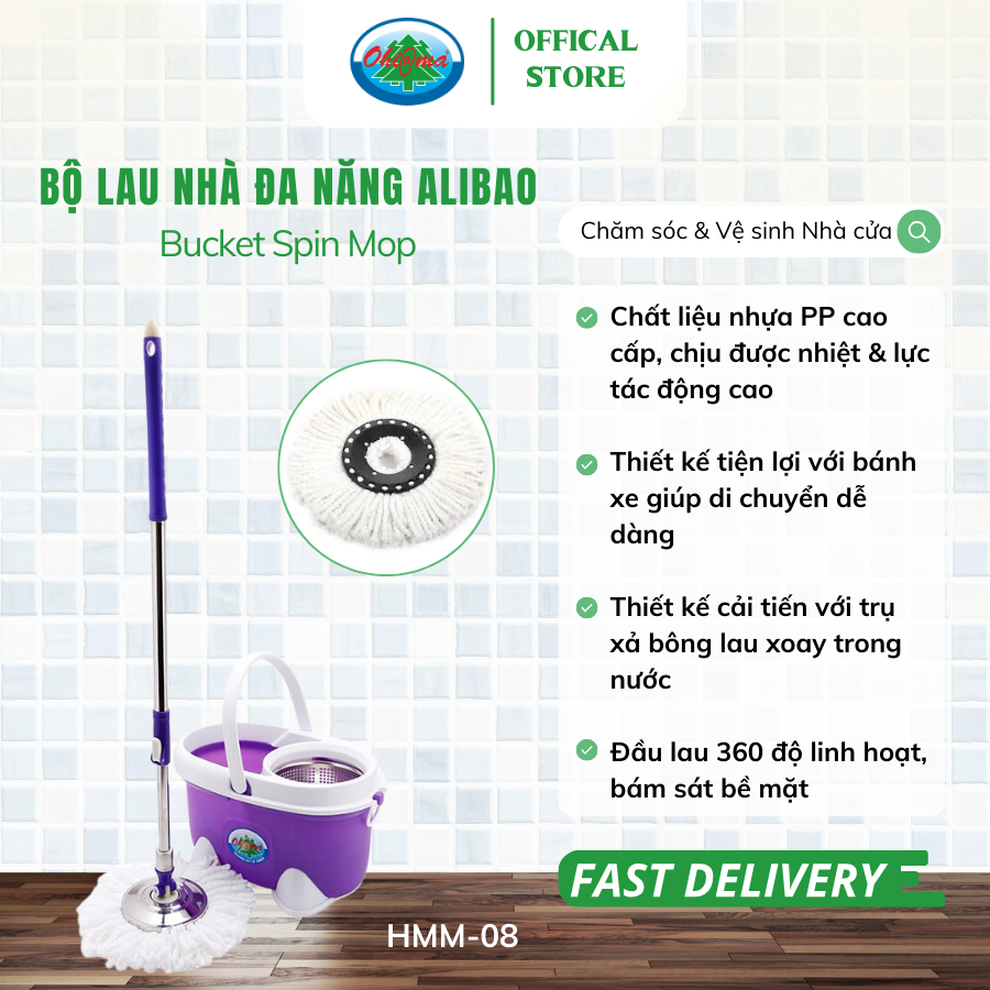 Bộ Lau Nhà Đa Năng Xoay Tay 360 Độ Ohiama Bucket Spin Mop HMM-08 | Dụng cụ Vệ sinh Nhà cửa, Tết ...