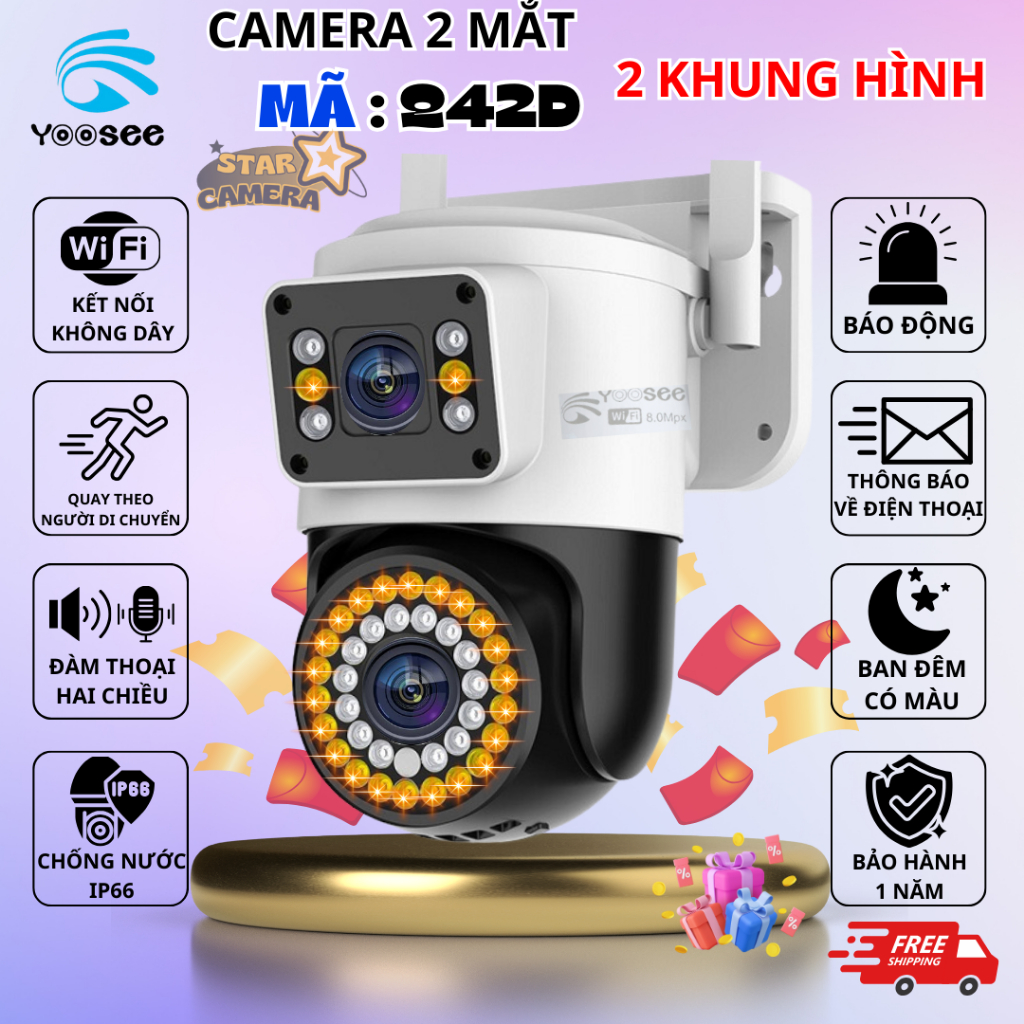 Camera YooSee Ngoài Trời 2 Mắt Q42D Xem 2 Góc Cùng Lúc, Góc Rộng Nét ...