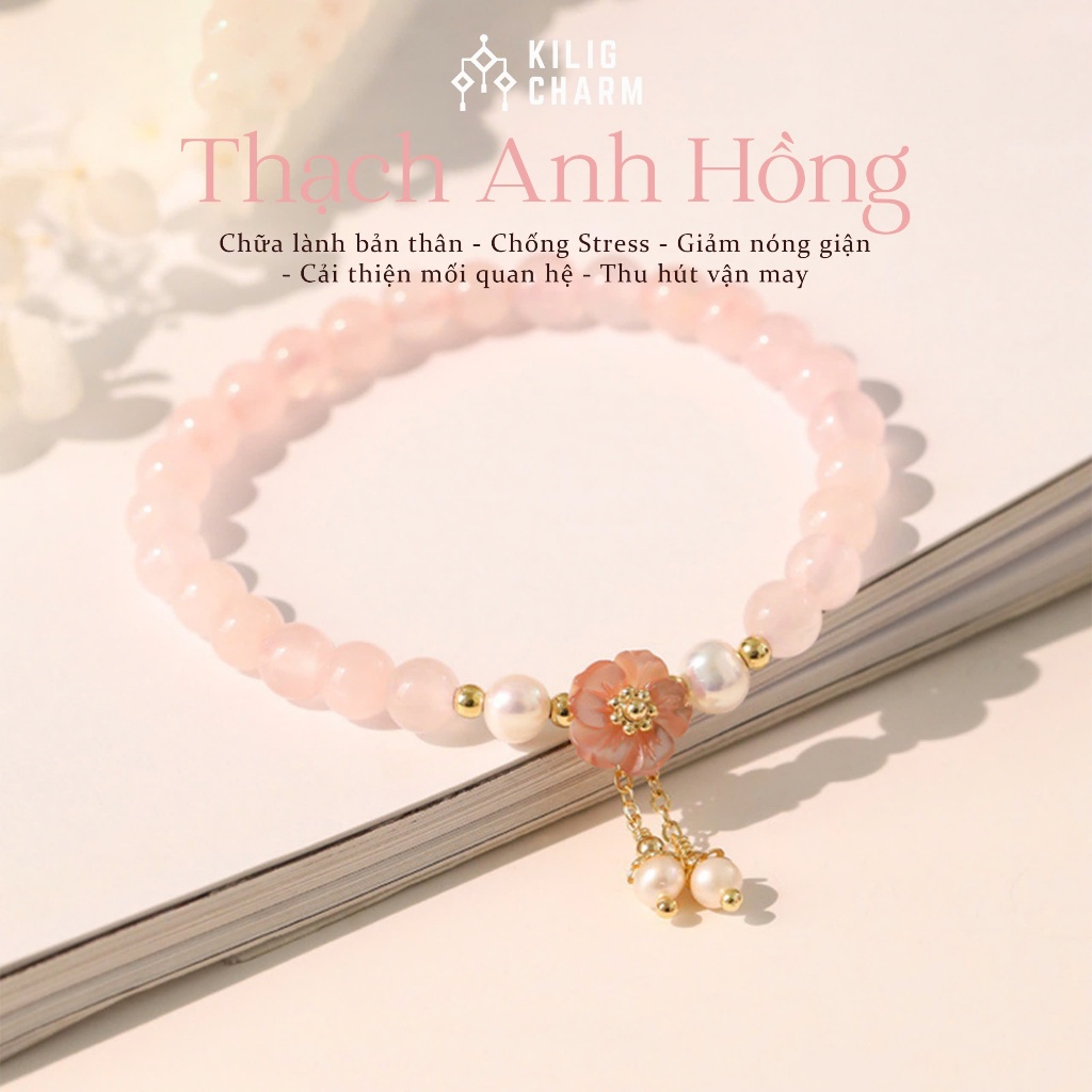 Vòng tay đá thạch anh hồng cổ phong charm hoa Sakura cho nữ nữ tính ...