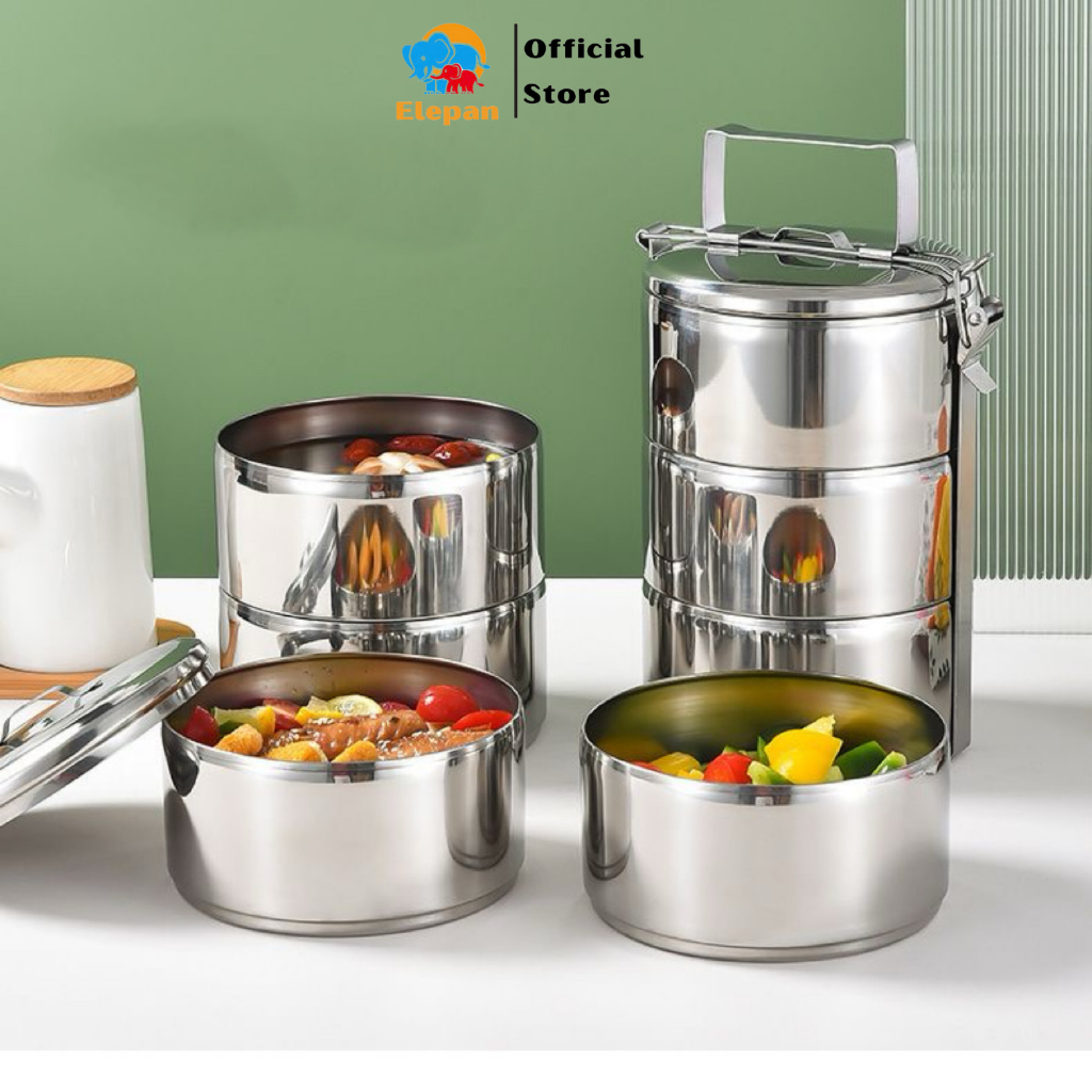 Cà men inox 3 ngăn ELEPAN đường kính 14cm Cà Mên Inox cặp lồng giữ ...