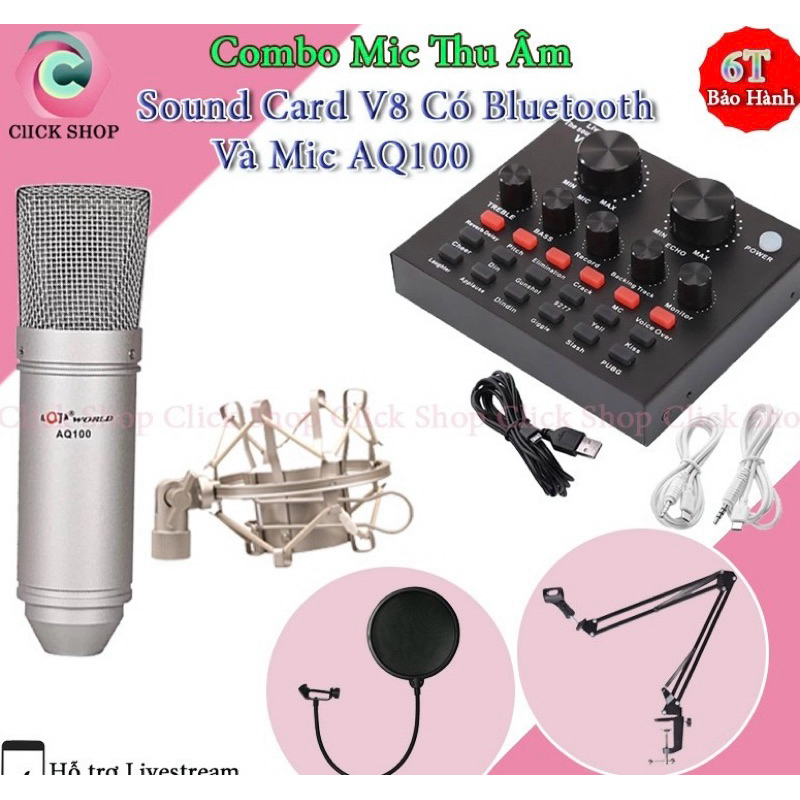 Bộ Mic Thu Âm Livestream Karaoke Aqta AQ100 và Sound Card V8 Có ...