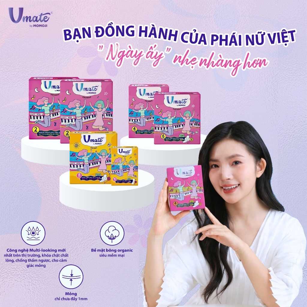 Băng Vệ Sinh Umate Organic Mới - Mỏng - Mềm Có Cánh Ban Ngày 24.5cm-Ban ...