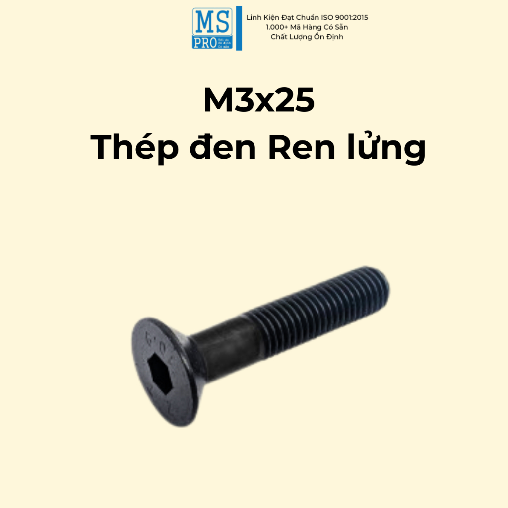 [SL 50 con] Bulong Lục Giác Chìm Col Thép Đen 12.9 DIN7991 MS PRO M3x25 ...