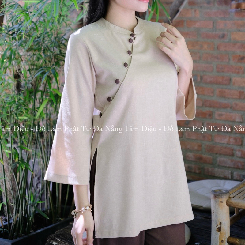 [ Mới Ra Mắt ] Set Pháp Phục Lam Linen Cao Cấp Nút Bọc Nâu Truyền Thống ...